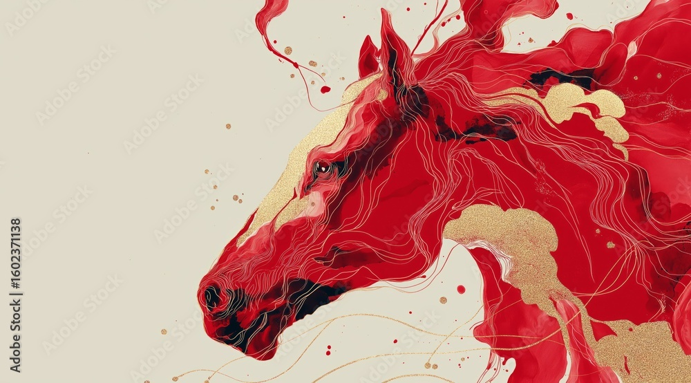 Symbolic red horse design for the year 2026 representing strength and ...