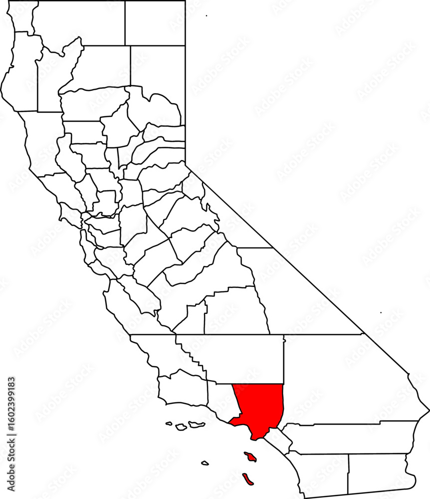 Map of California with Los Angeles County highlighted, ideal for urban ...