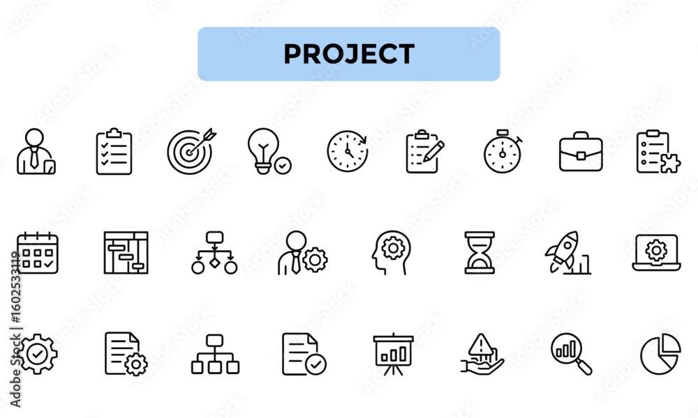 Vektor Project Management Line Icons – Vector Set Featuring Gantt ...