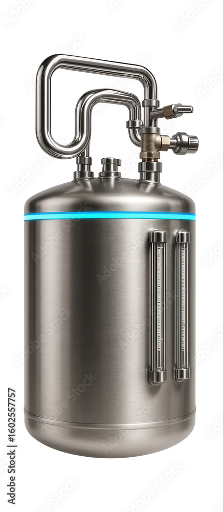 Cryogenic liquid nitrogen tank with vacuum-jacketed piping and level ...