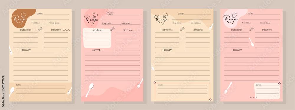 Blank recipe book pages. Cooking notes with doodle utensils vector ...