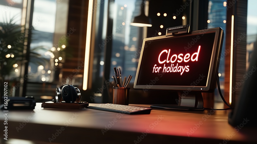 Closed for holidays office message on computer screen business holiday ...