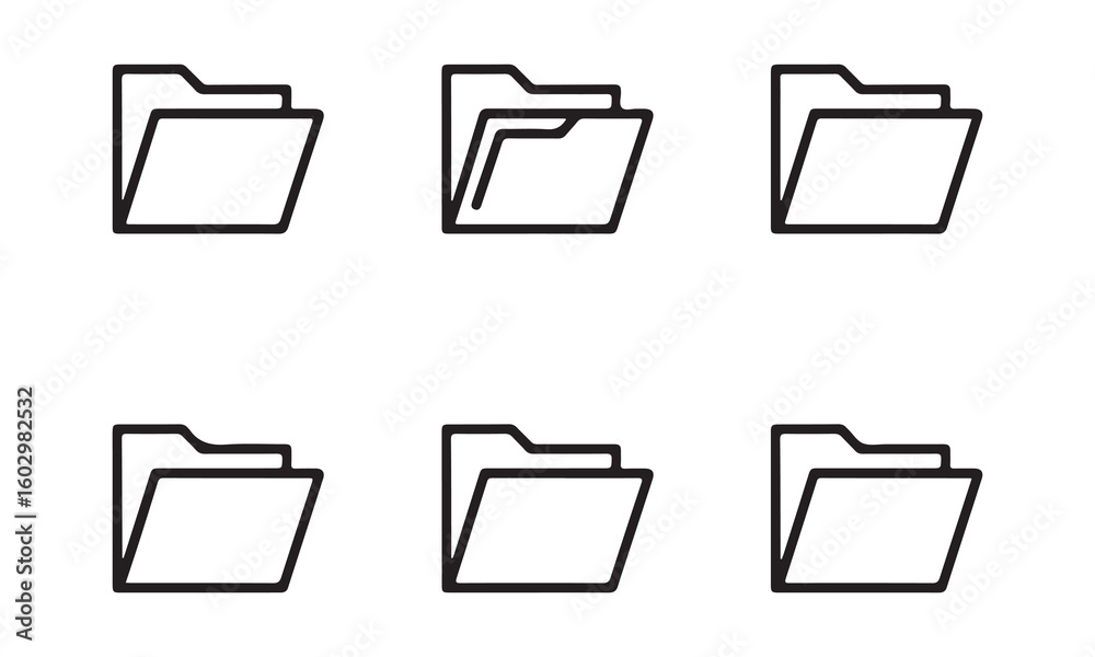เวกเตอร์ Stock Outline Folder Icon Set – Minimal File Directory Symbols ...