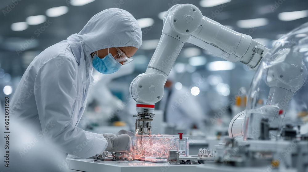 Engineer fine-tunes precision medical robotics in the lab Stock Photo ...