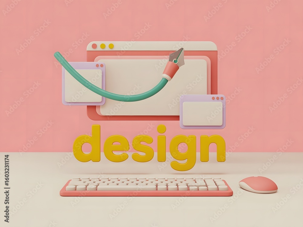 3D Rendering of a Graphic Design Workspace Featuring a Stylized Pen ...