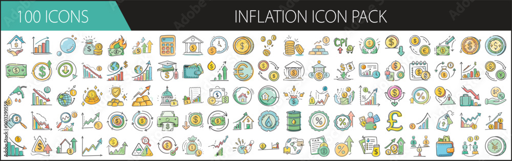 Inflation Icon Pack with 100 Economic and Financial Symbols - A ...