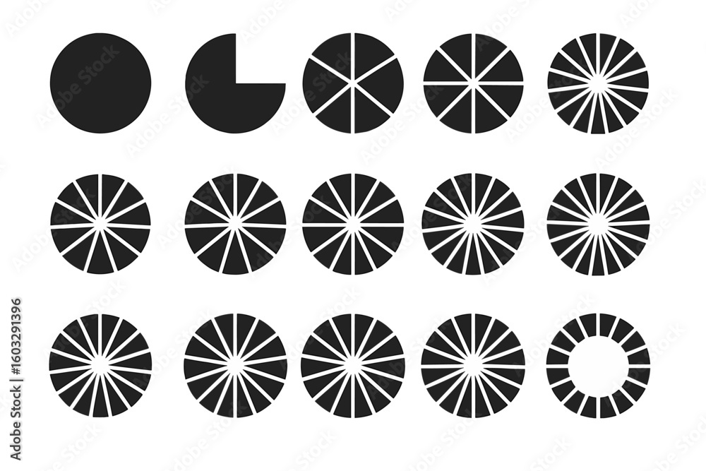 Image vectorielle Stock Pie chart icons set. Segmented circles divided ...