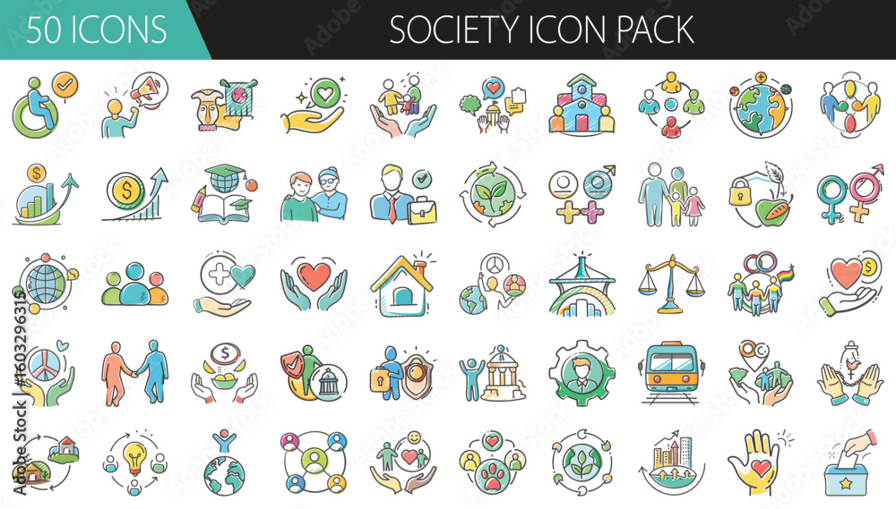 Society and Community Icon Pack with 50 Elements - A thoughtful ...