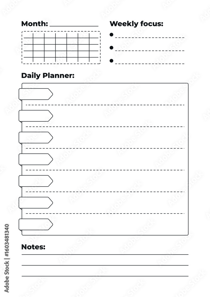 Minimalist weekly planner template with task tracker, notes section and ...