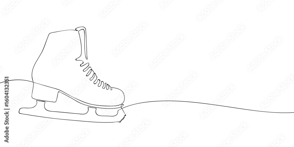 Figure skating boot with blade drawn in continuous line style. Minimal ...
