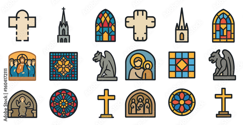 Religious and church icons set – flat, filled, worship and faith ...