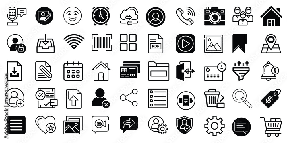 Essential mobile application user interface icons for digital design ...