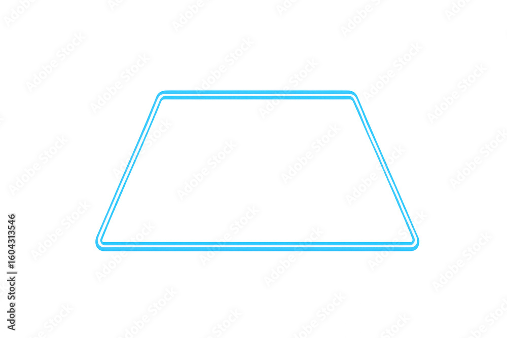 Glowing light blue neon trapezoid frame on transparent background ...