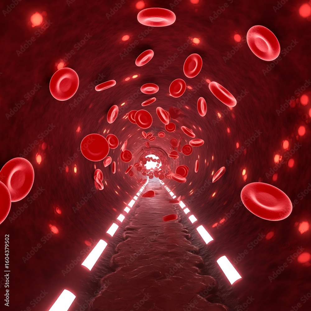 Ilustración de Stock Red Blood Cells Flowing Through Vein or Artery ...