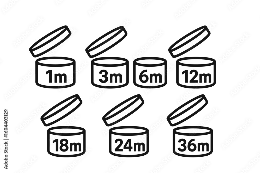 Period After Opening PAO symbols set. Cosmetic packaging expiration ...