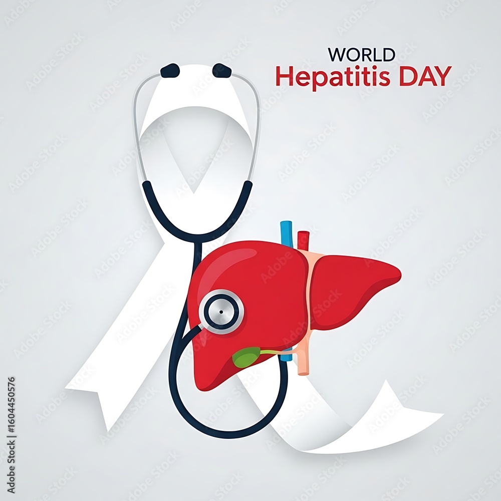 World hepatitis day awareness stethoscope and stylized red liver symbol ...