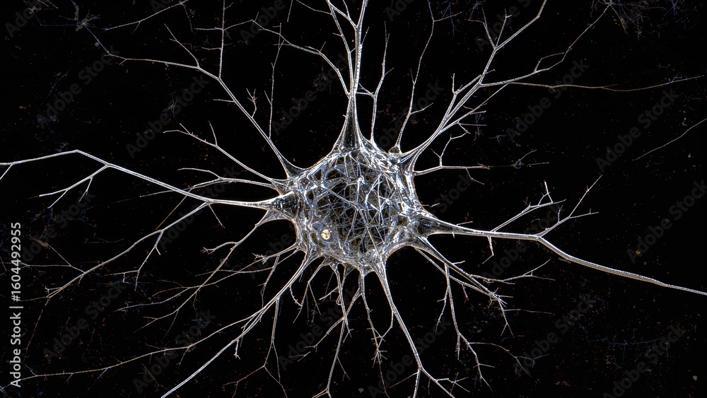 Pyramidal neuron revealed by silver chromate staining, showing dense ...