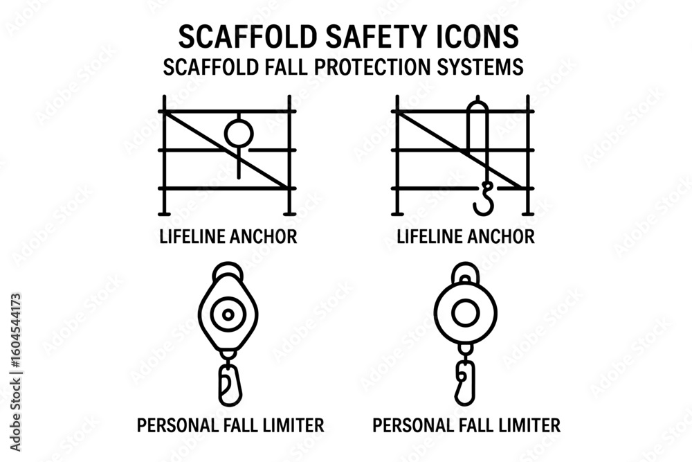 Vector de Stock Scaffold safety icon set. Fall protection system for ...