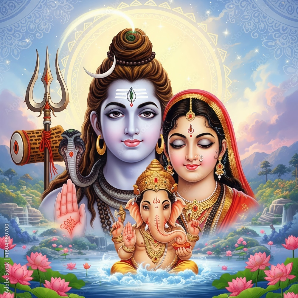 Shiv Parvati with Ganesha – 4K HD Wallpaper | Hindu God Family Desktop ...