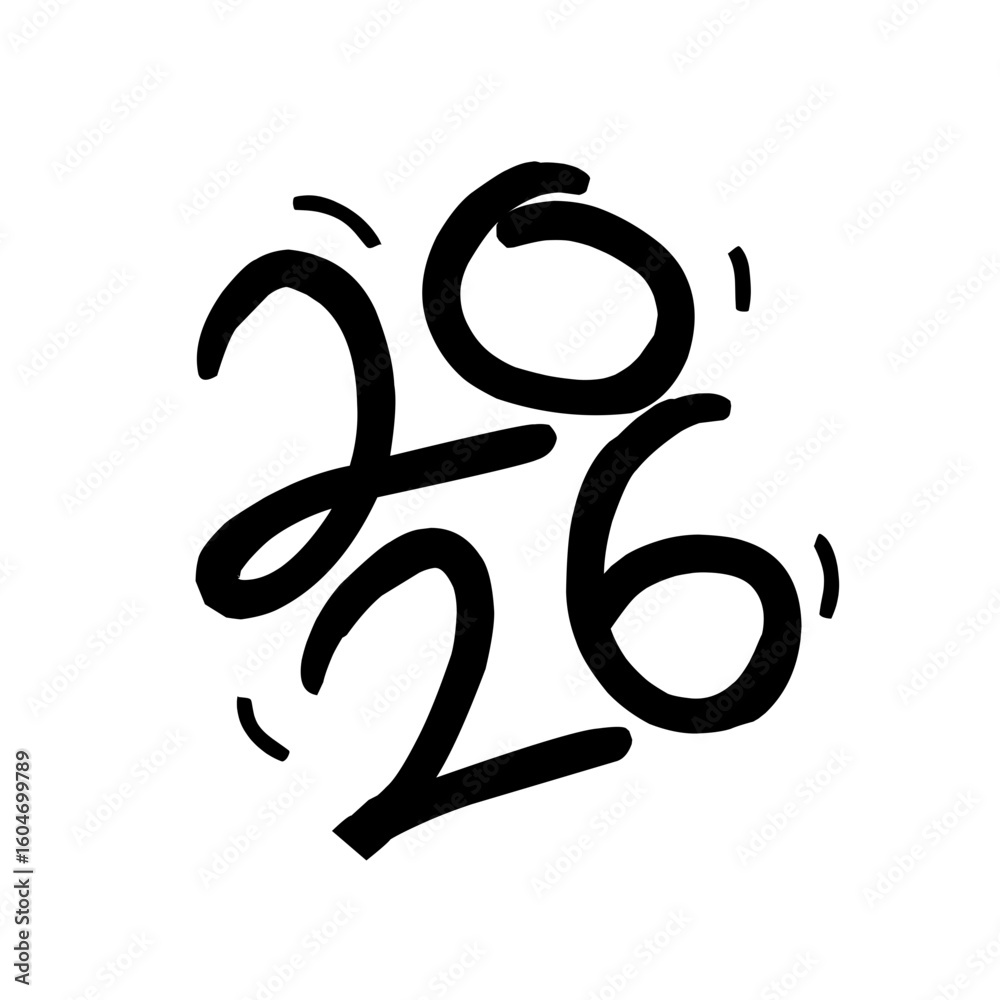 New year 2026 hand drawn illustration. New year 2026 icon. New year ...