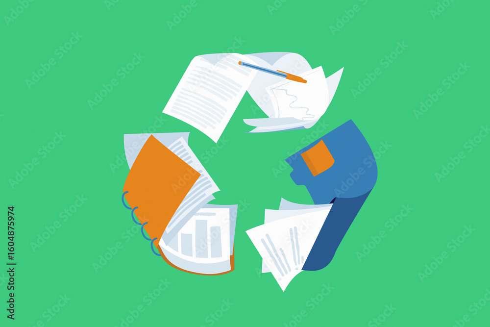 Documents forming recycling symbol Stock Illustration | Adobe Stock