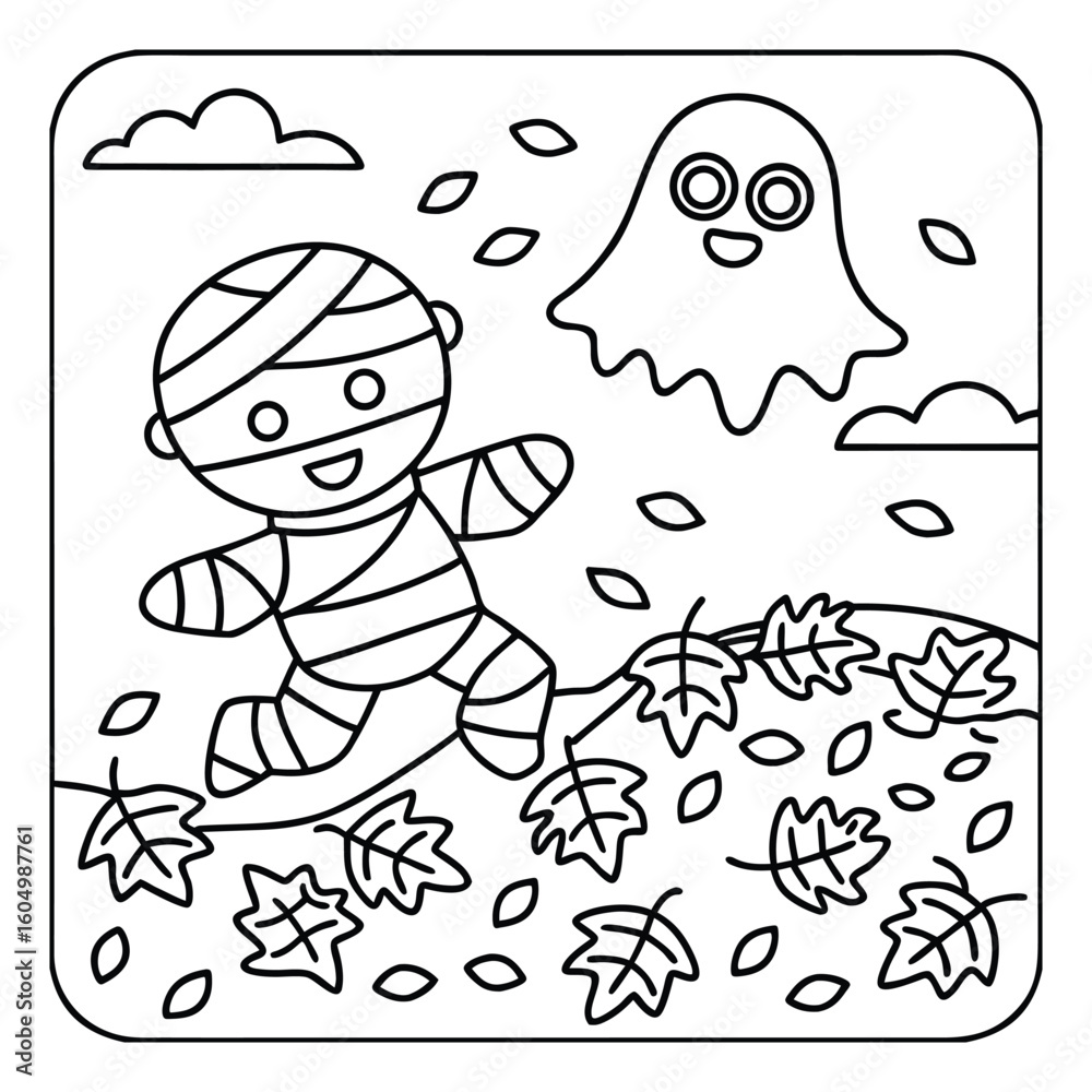 Spooky Buddies – Cute Halloween Coloring Pages with Bold Line Art ...