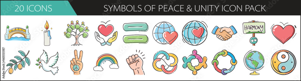 Stock-Vektorgrafik „Symbols of Peace and Unity Doodle Icon Set ...
