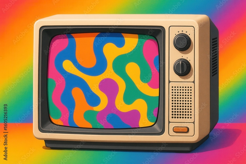 Vintage television set with rainbow color gradient background created ...