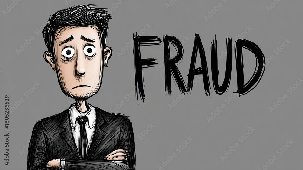 worried businessman with the word "fraud", concept of theft, money ...