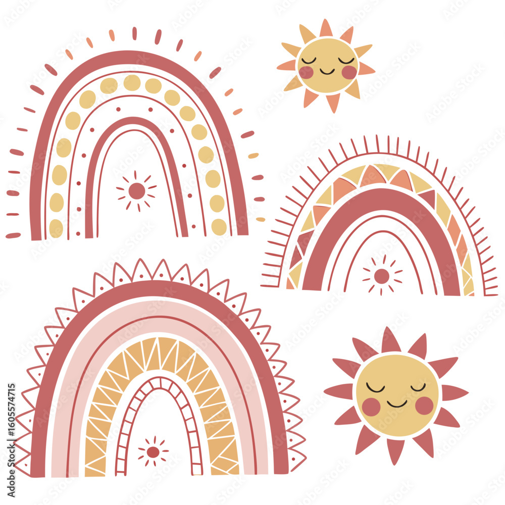 “Collection of boho rainbows and sun — pastel color palette, editable ...
