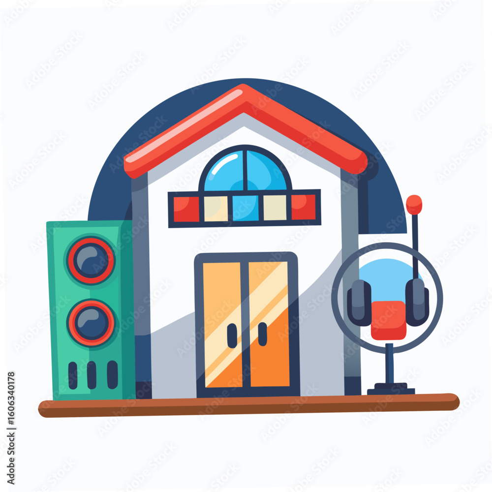 Cartoon Recording Studio Illustration with Speaker Headphones and ...