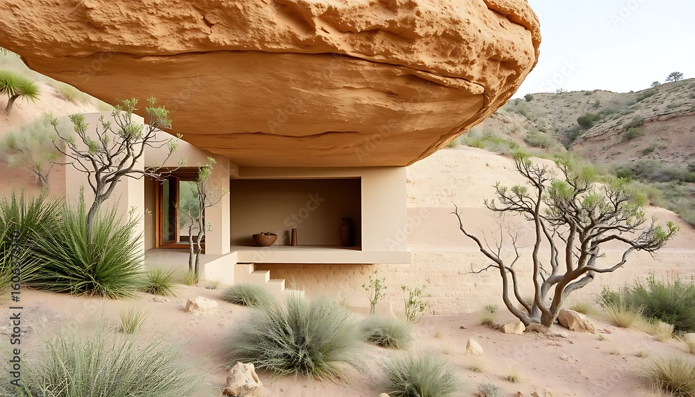 The retreat sinks into the land — walls of rammed earth and ash-toned ...