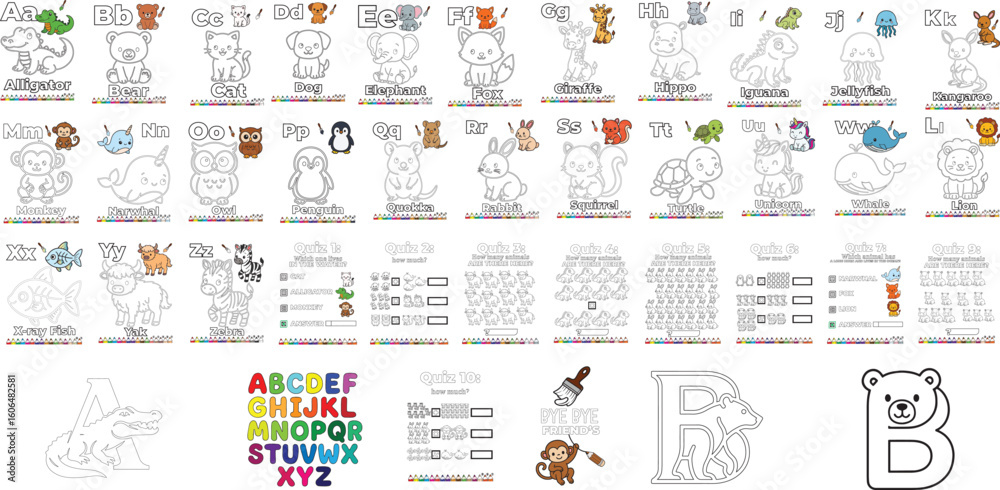 "ABC Animal Alphabet Coloring Worksheets for Kids – Learn Letters with ...