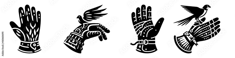 Simple Falconry Glove Collection Illustration, Hunting Gear Modern Set ...