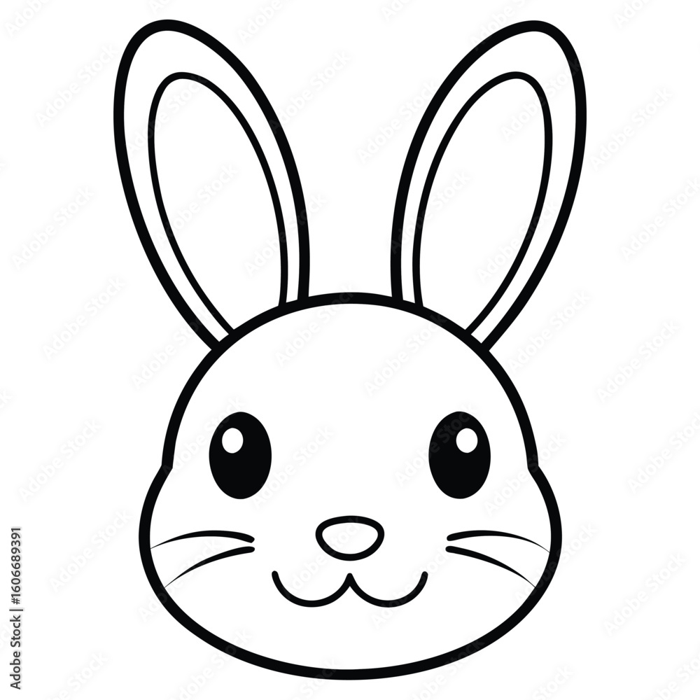 Simple and adorable outline drawing of a cute bunny rabbit face with ...