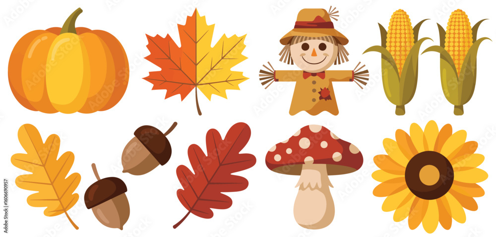 Autumn harvest and fall elements collection Stock Vector | Adobe Stock