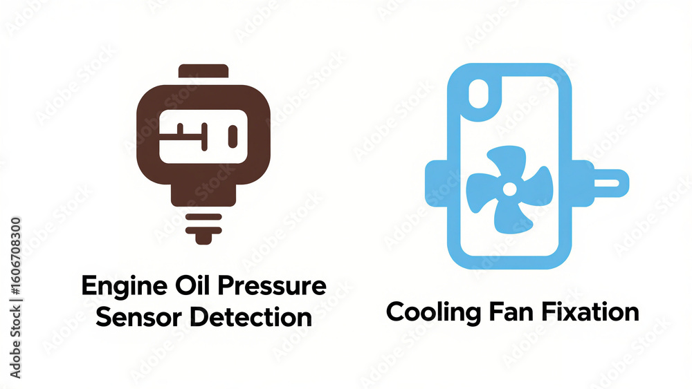 The brown oil pressure sensor and blue fan icon represent the detection ...