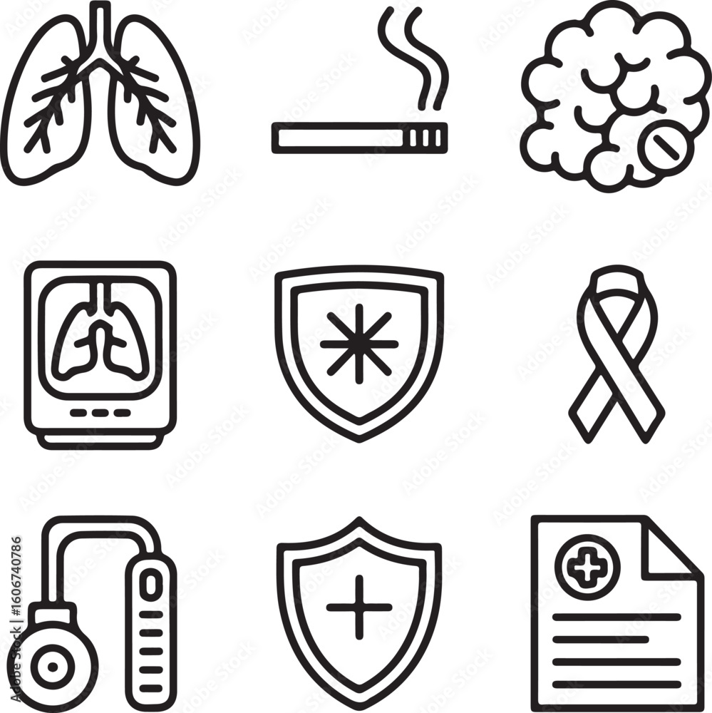Respiratory Illness and Lung Cancer Doodle Icons Medical Symptoms ...