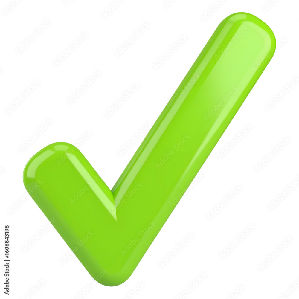 Green Check Mark: A vibrant, glossy green check mark, a simple yet ...