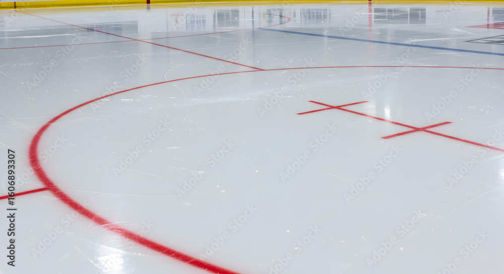 Detailed Pristine Ice Hockey Rink Surface with Clear Ice Red and Blue ...
