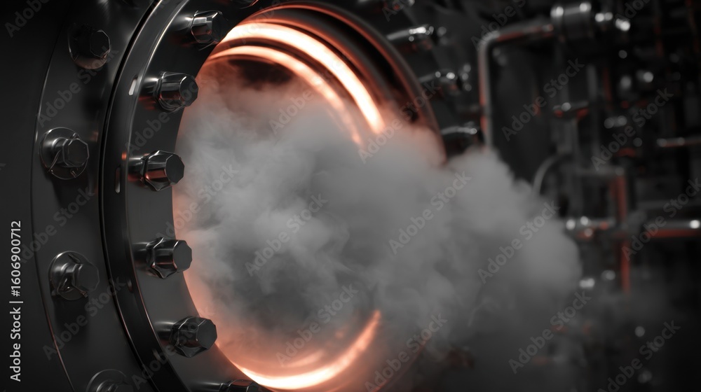 Hot steam escapes from heavy machinery, creating a dynamic display of ...
