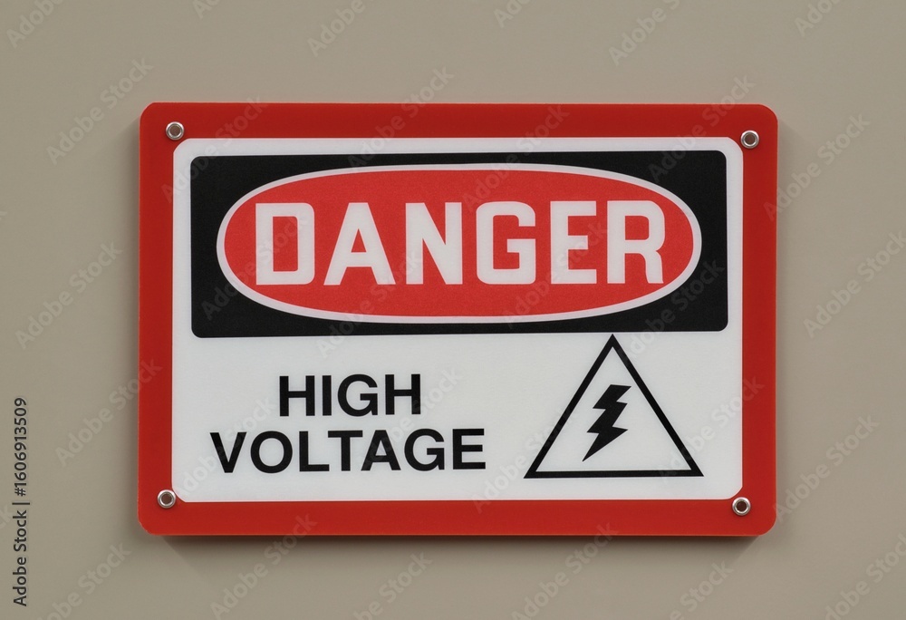 Danger High Voltage safety sign warning notice on wall electrical ...