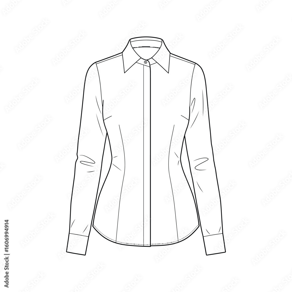 Womens Fitted Long Sleeve ButtonDown Shirt Technical Fashion Flat ...