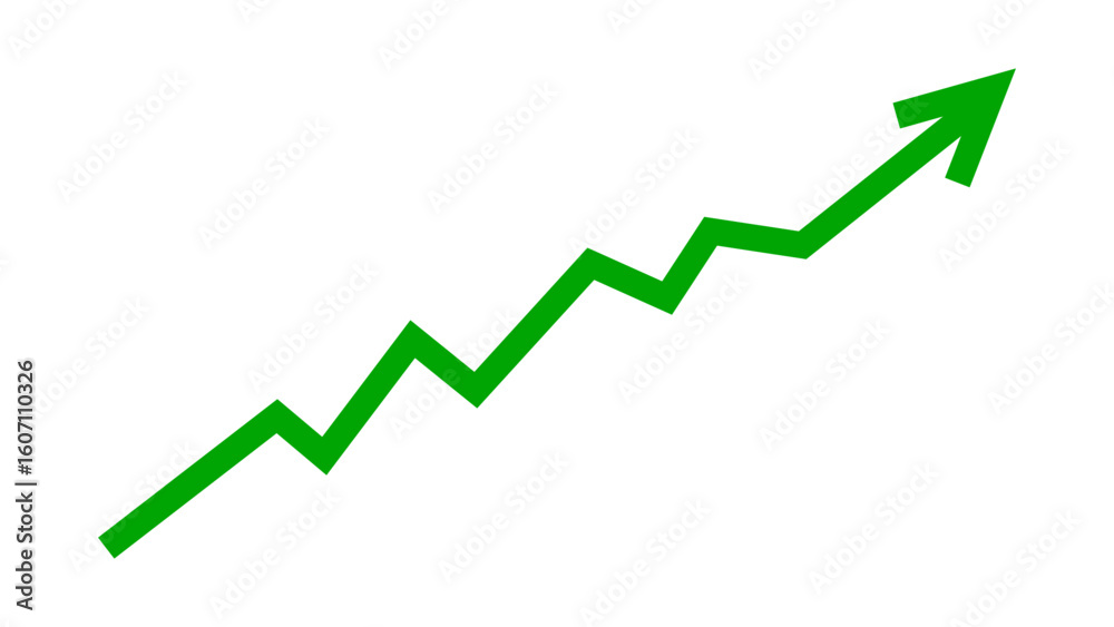 Green arrow graph line chart moving up concept of stock market business growth, financial profit ...