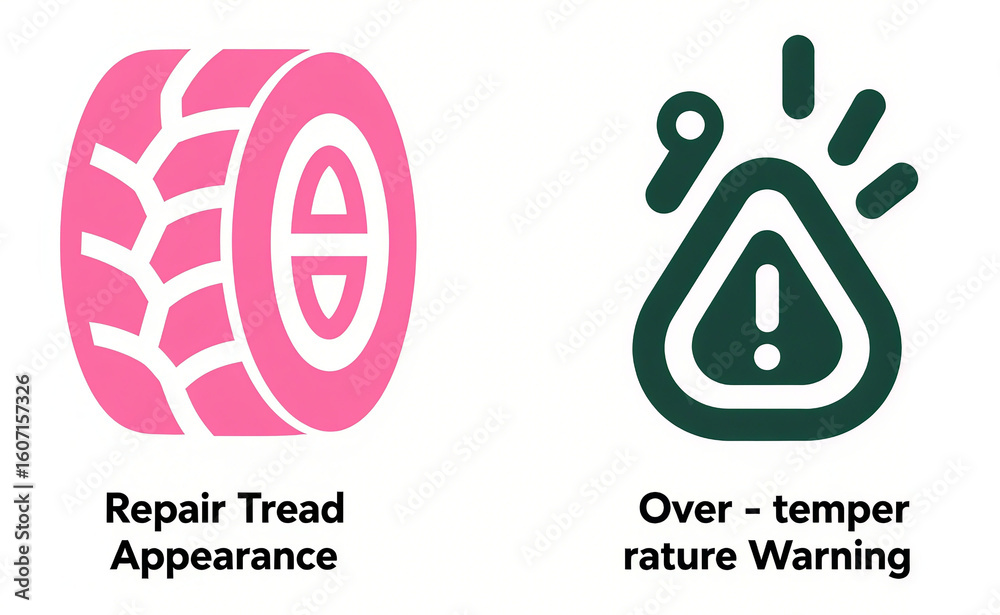 Pink tires and warning icons represent repairing the appearance of the ...