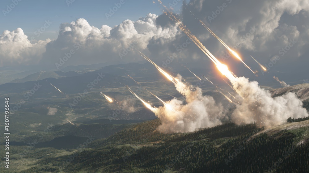 Missile Interception Simulation in a War Scenario Over Landscape Stock ...