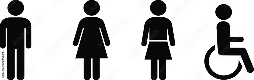 Inclusive gender restroom sign icons, male, female, unisex, wheelchair ...