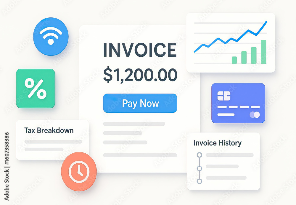 Stock-Illustration „Invoice payment concept with financial icons, tax ...