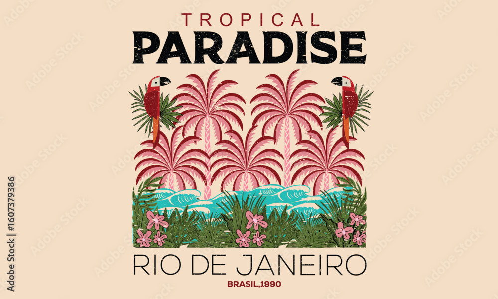 Macaw paradise artwork. Tropical vibes t shirt artwork. Palm tree ...