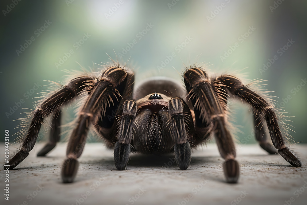 Detailed close-up macro photo of a furry brown tarantula spider on a ...